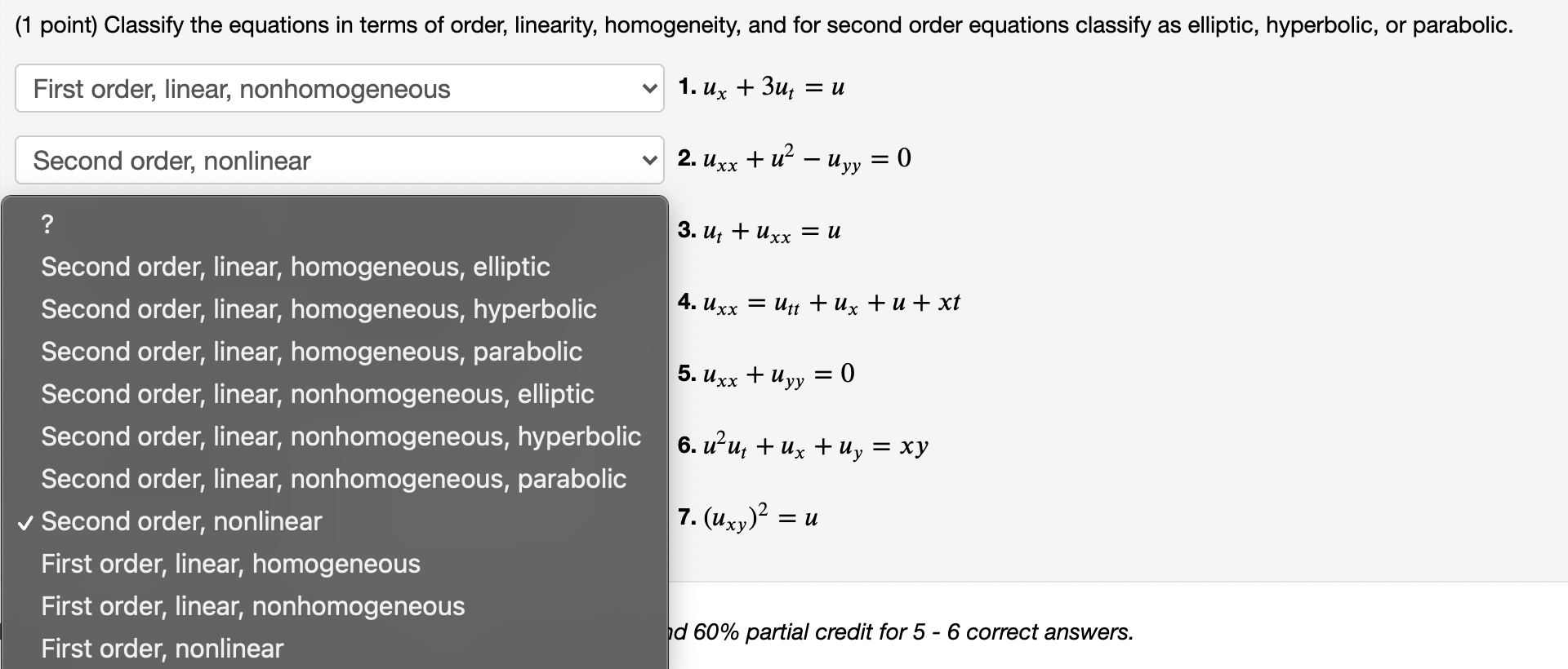 Solved 1 Point Classify The Equations In Terms Of Order