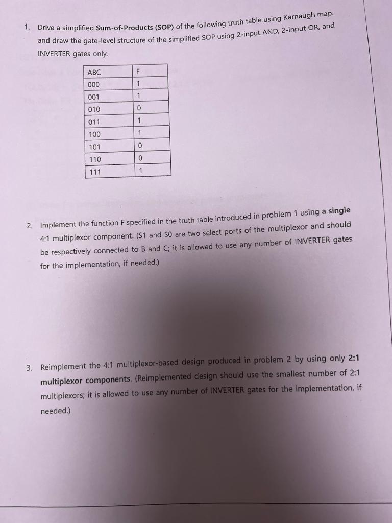 Solved 1. Drive a simplified Sum-of-Products (SOP) of the | Chegg.com