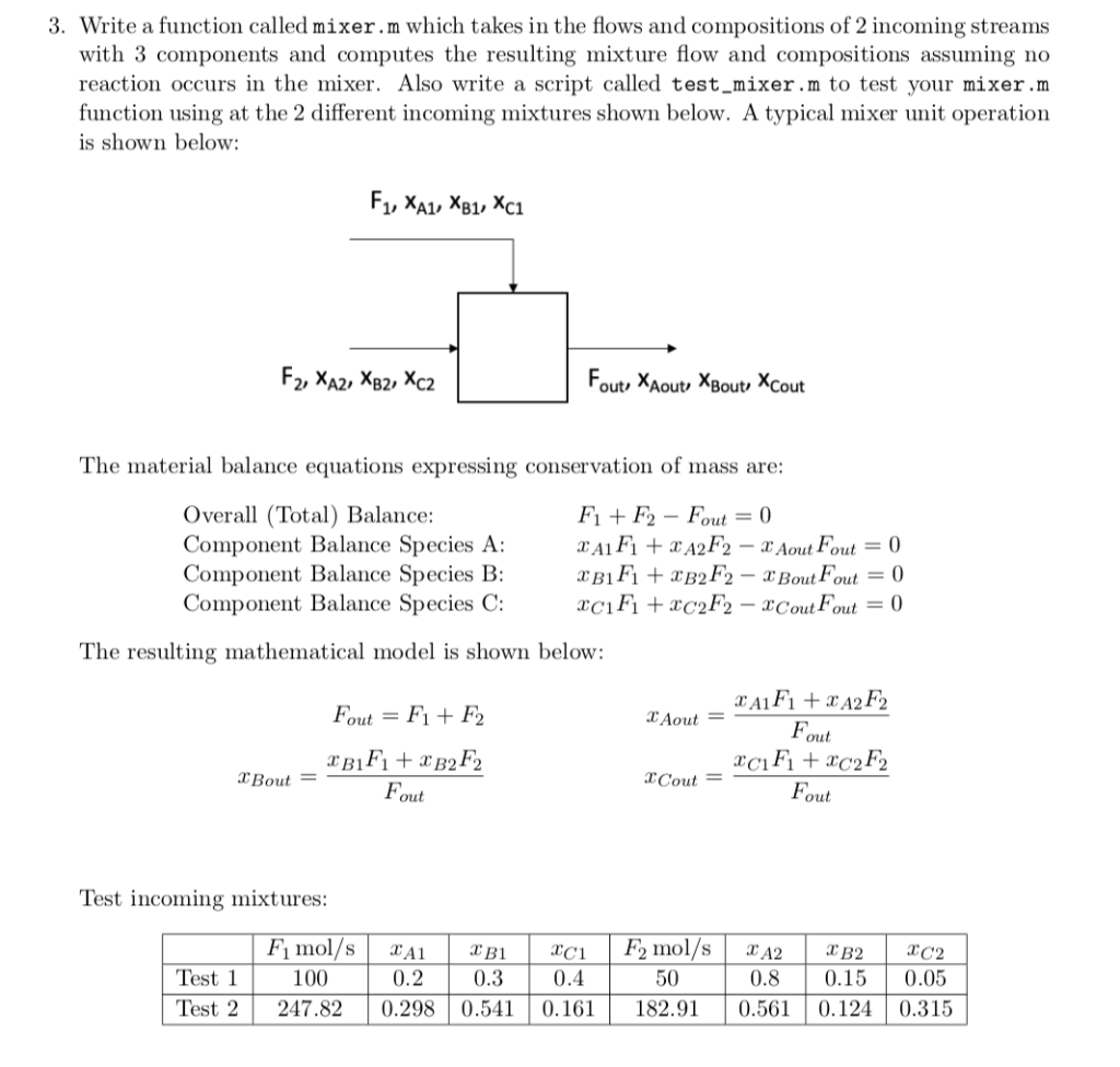 Solved 3. Write a function called mixer.m which takes in the | Chegg.com