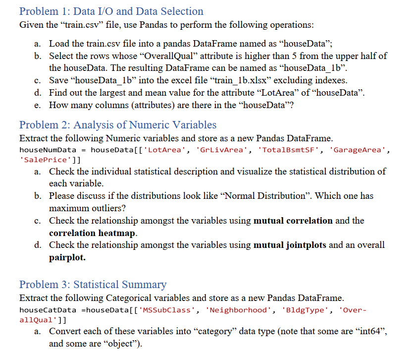 Solved Problem 1 Data Io And Data Selection Given The 1649