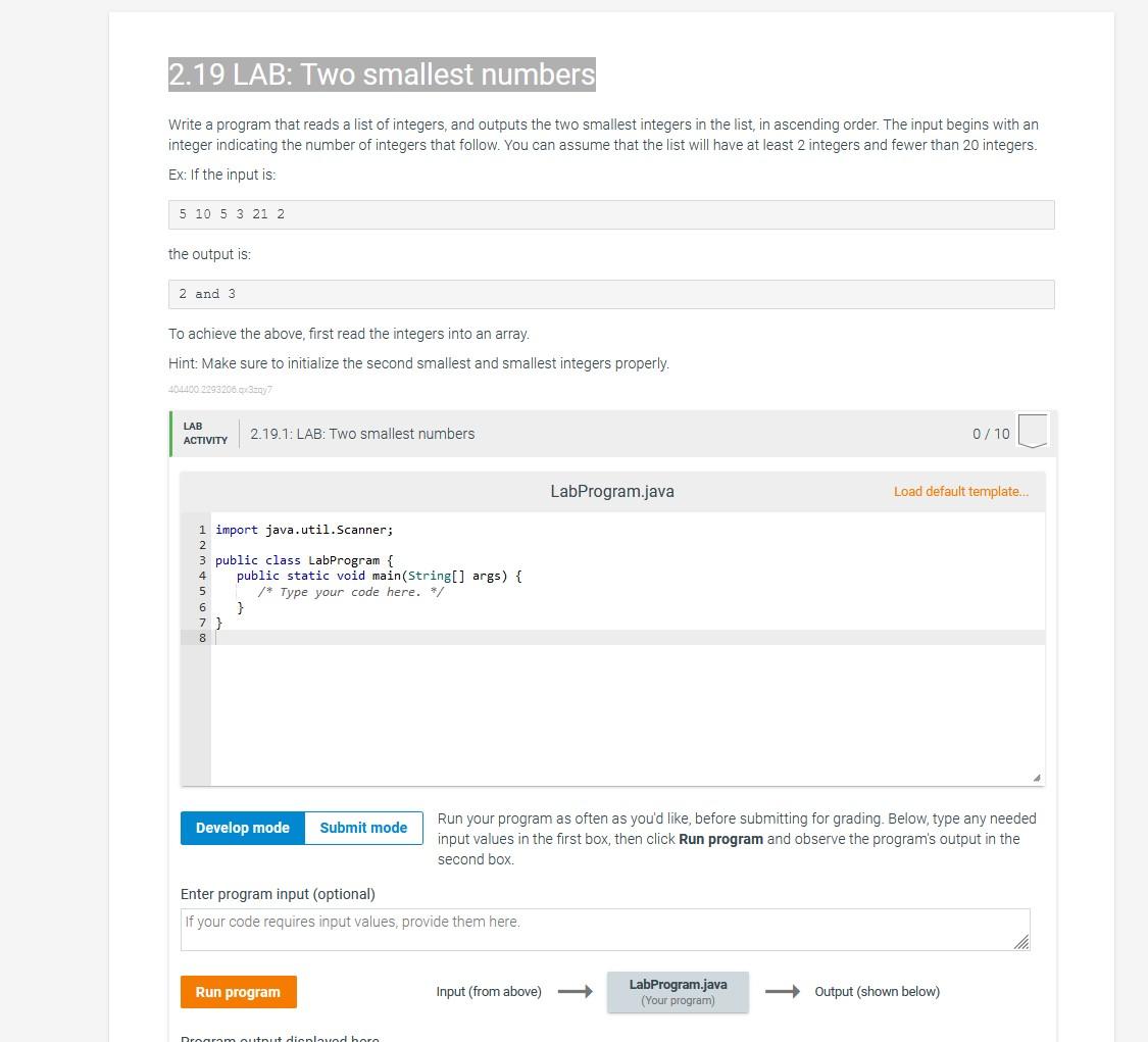 Solved 2 19 LAB Two Smallest Numbers Write A Program That Chegg