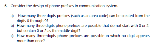 Solved 6. Consider the design of phone prefixes in | Chegg.com