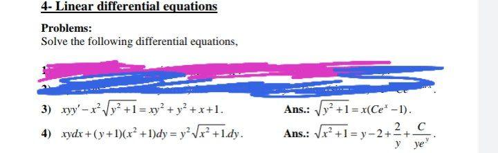 Solved 4- Linear differential equations Problems: Solve the | Chegg.com