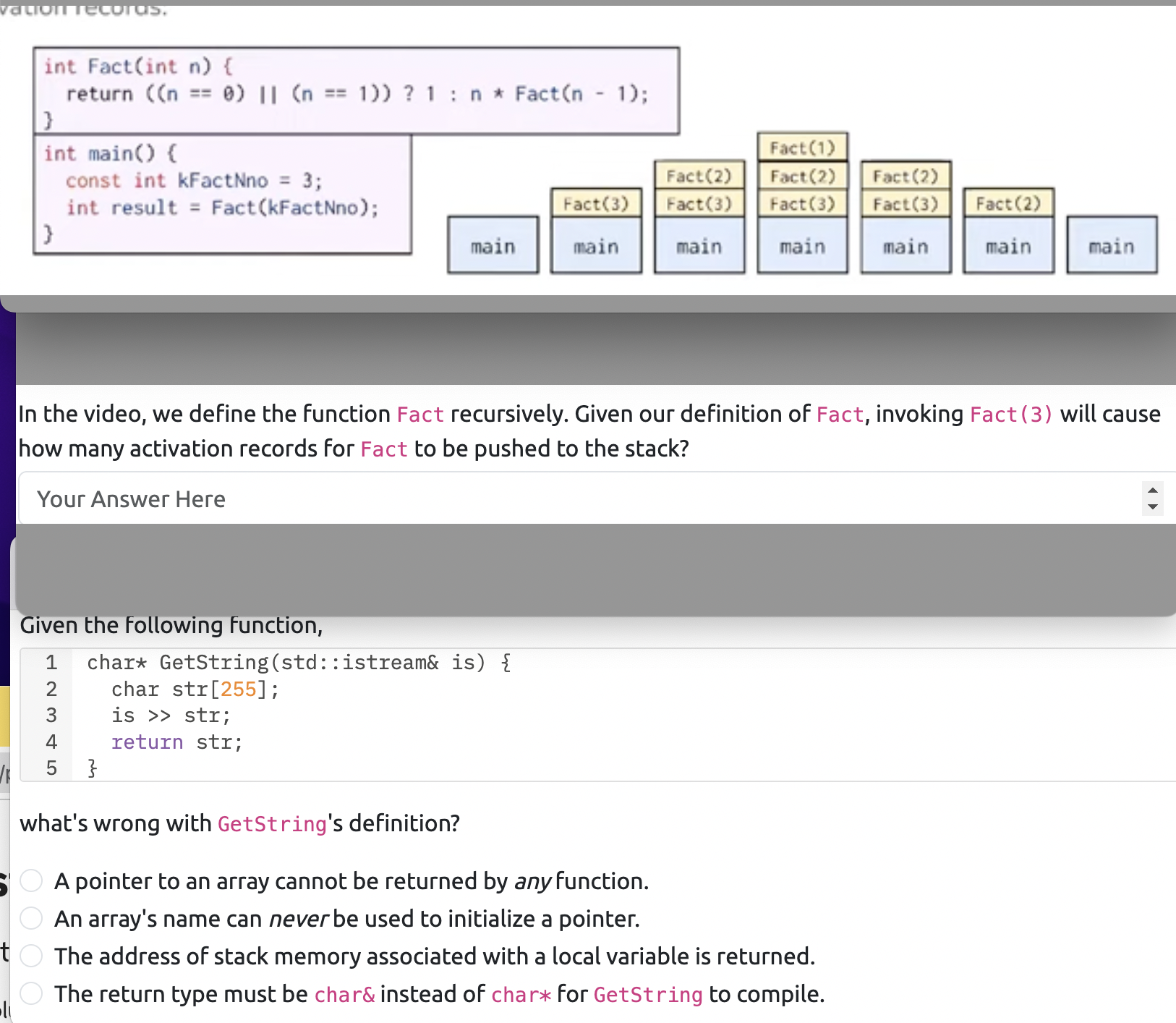 Solved In the video, we define the function Fact | Chegg.com