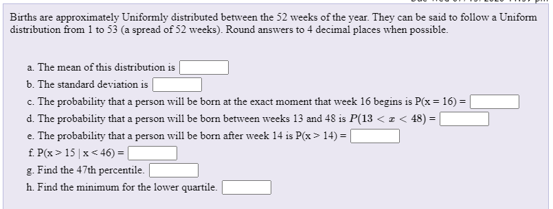 Solved Births are approximately Uniformly distributed | Chegg.com