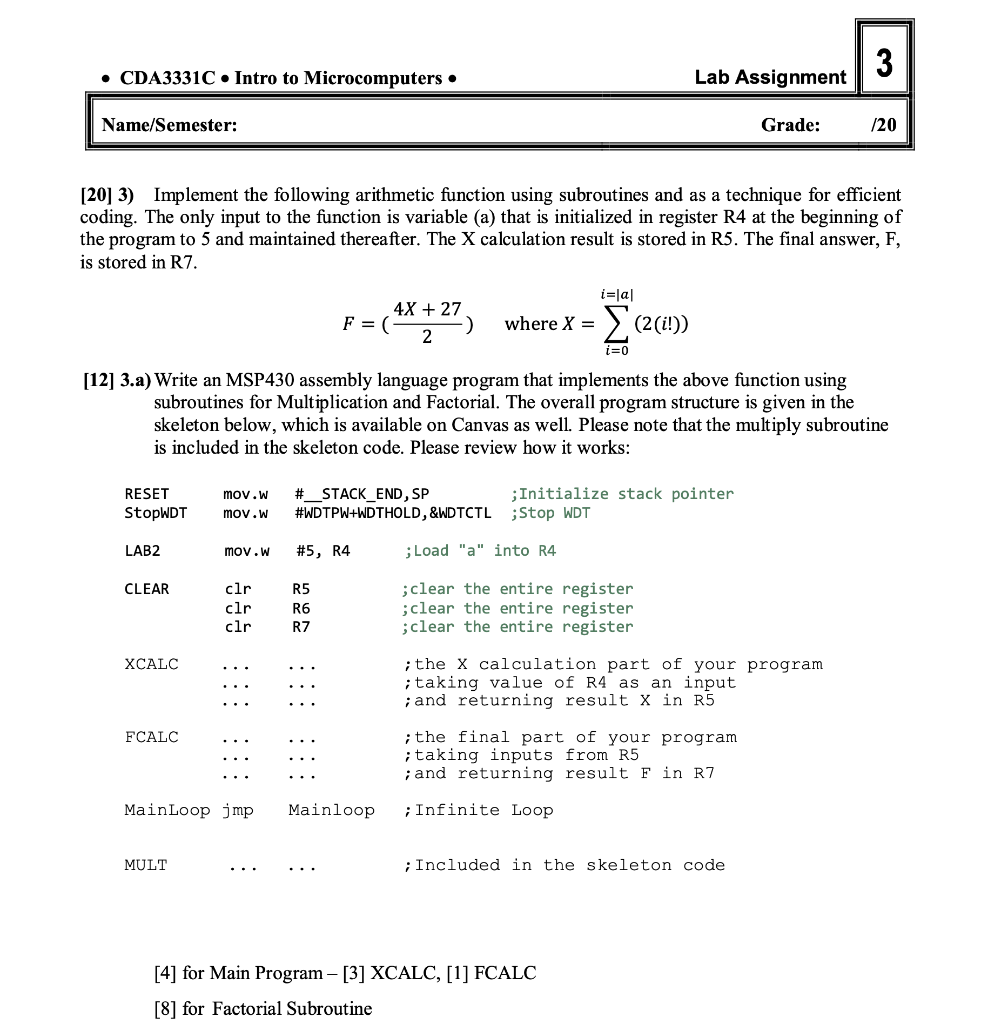 3 3 • CDA3331C • Intro to Microcomputers • Lab | Chegg.com
