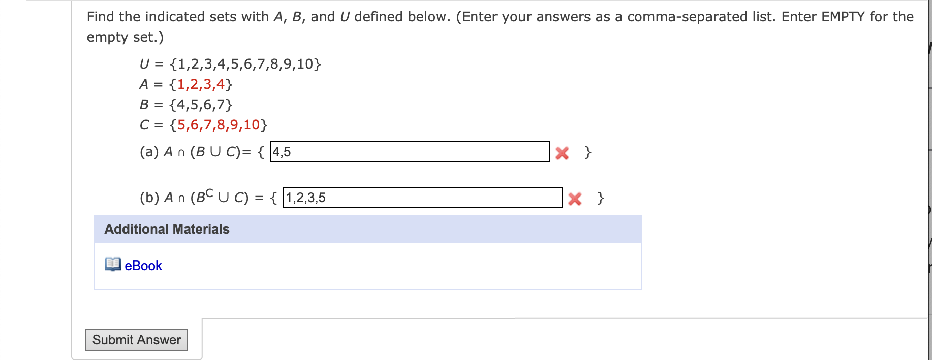 Solved Find the indicated sets with A,B, and U defined | Chegg.com