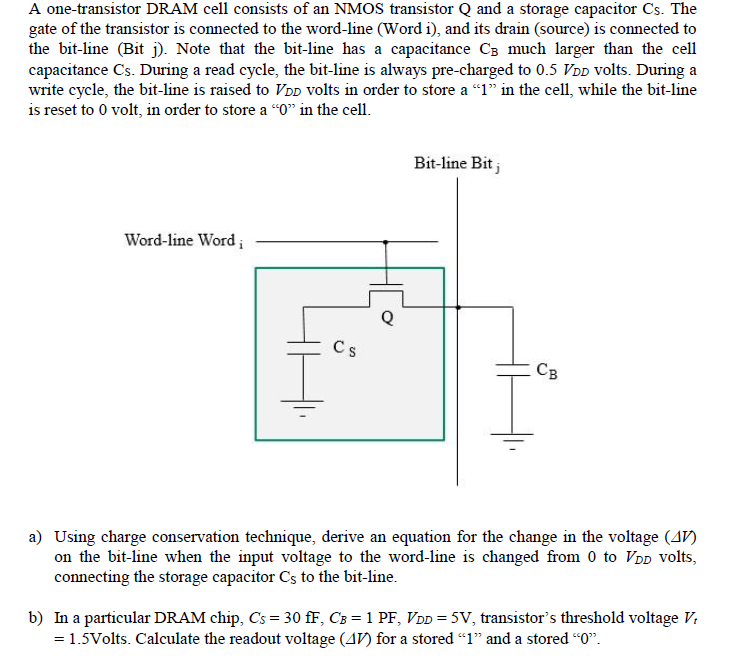 Solved A one-transistor DRAM cell consists of an NMOS | Chegg.com Solved A one-transistor DRAM cell consists of an NMOS | Chegg.com