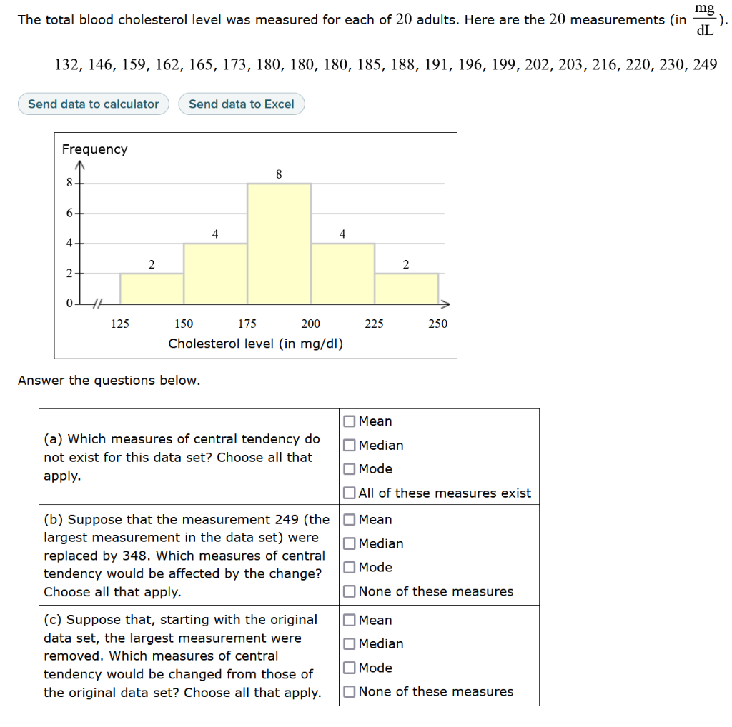 Solved The total blood cholesterol level was measured for | Chegg.com