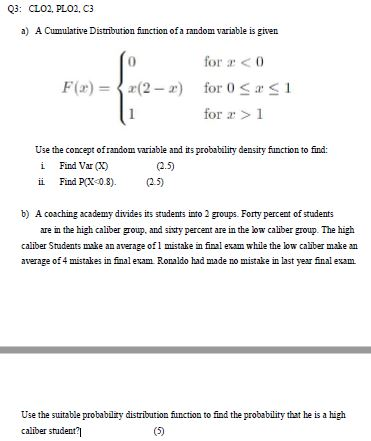Solved Q3: CLO2, PLO2, C3 a) A Cumulative Distribution | Chegg.com