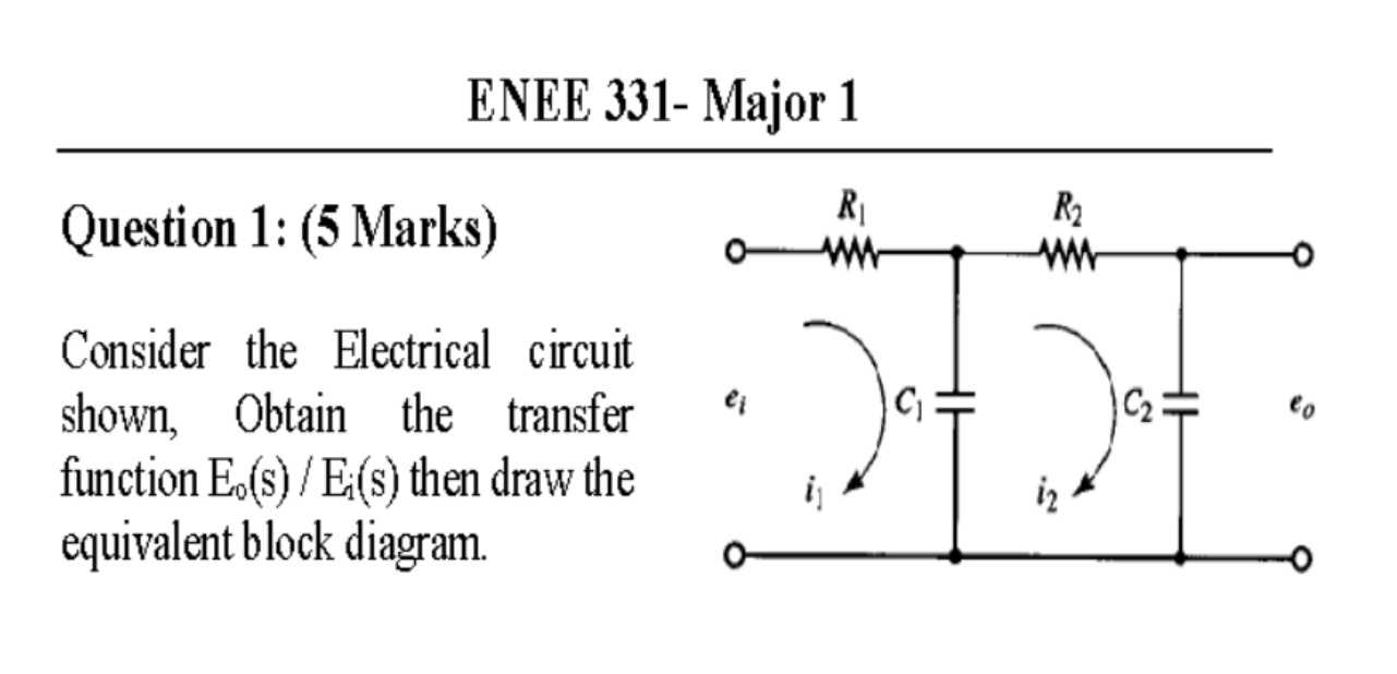 Solved ENEE 331- Major 1 R R Question 1: (5 Marks) e C2 | Chegg.com