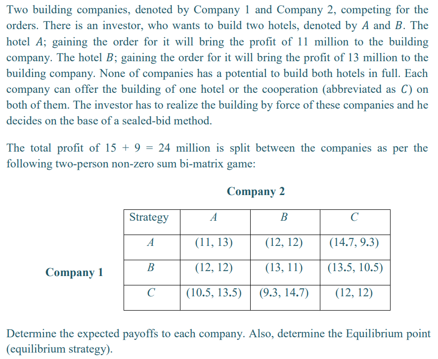 Solved Two building companies, denoted by Company 1 and | Chegg.com