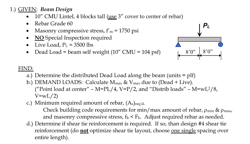 Solved 1.) GIVEN: Beam Design | Chegg.com