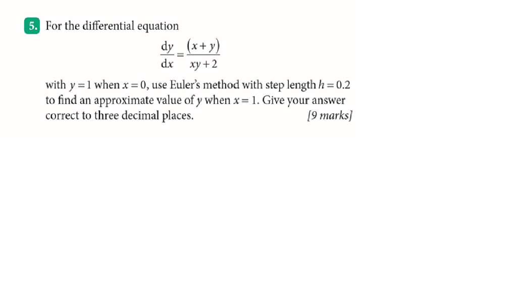 Solved 5 For the differential equation dy (x+y dx xy + 2 | Chegg.com