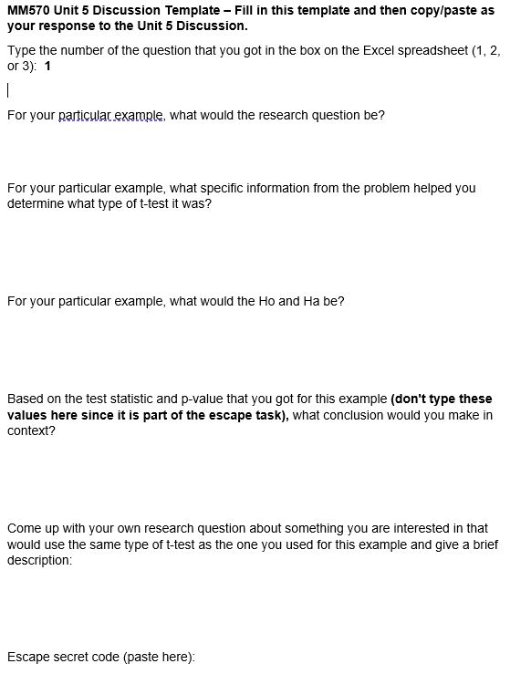 Step 1: Open the Unit 5 Discussion Excel spreadsheet | Chegg.com