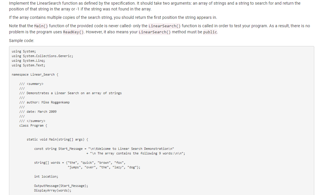 Solved Requirements: Your task is to complete the 'Linear | Chegg.com