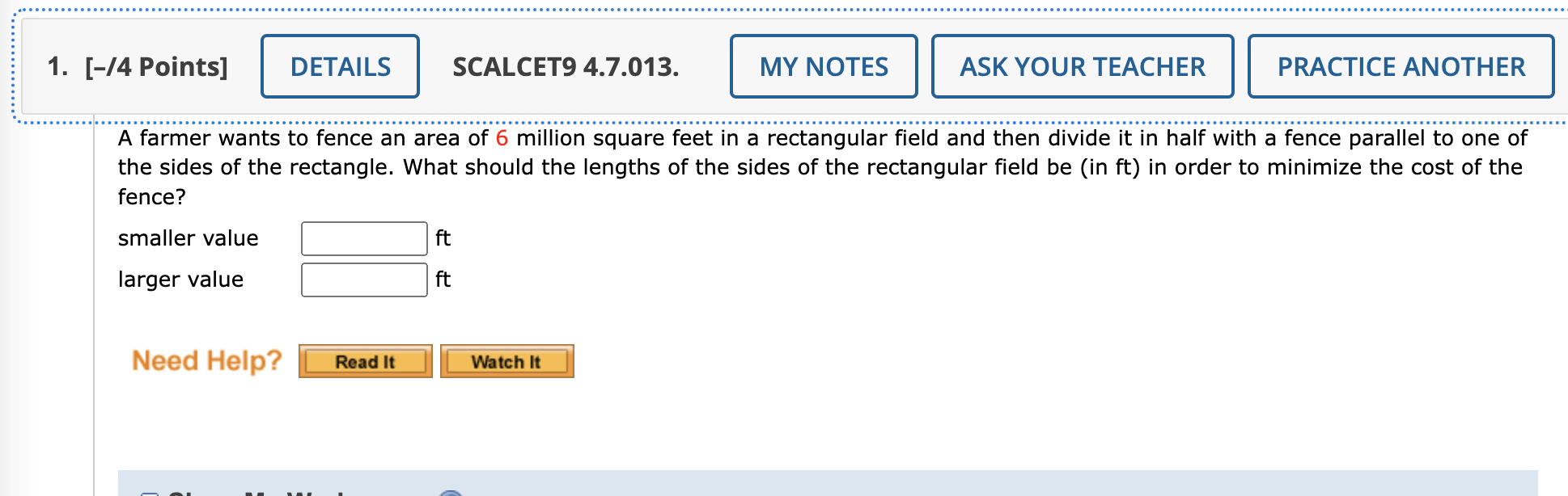 Solved A farmer wants to fence an area of 6 million square | Chegg.com