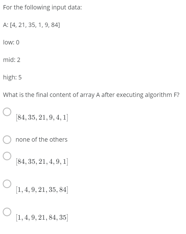 Solved Consider The Following Algorithm A Array Of Numbers