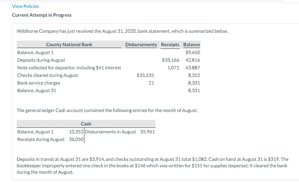 Solved View Policies Current Attempt in Progress Wildhorse | Chegg.com