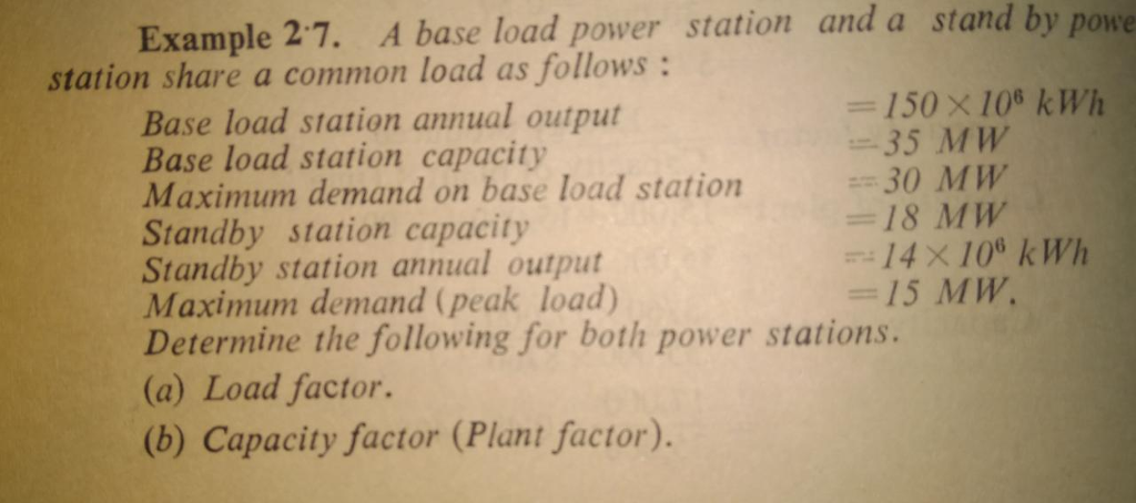 Solved Example 2-7. A base load power station and a stand by | Chegg.com