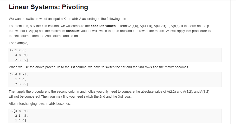 Solved Linear Systems: Pivoting We want to switch rows of an | Chegg.com