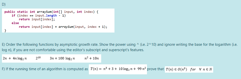 Solved For the given algorithms, specify what is the time | Chegg.com
