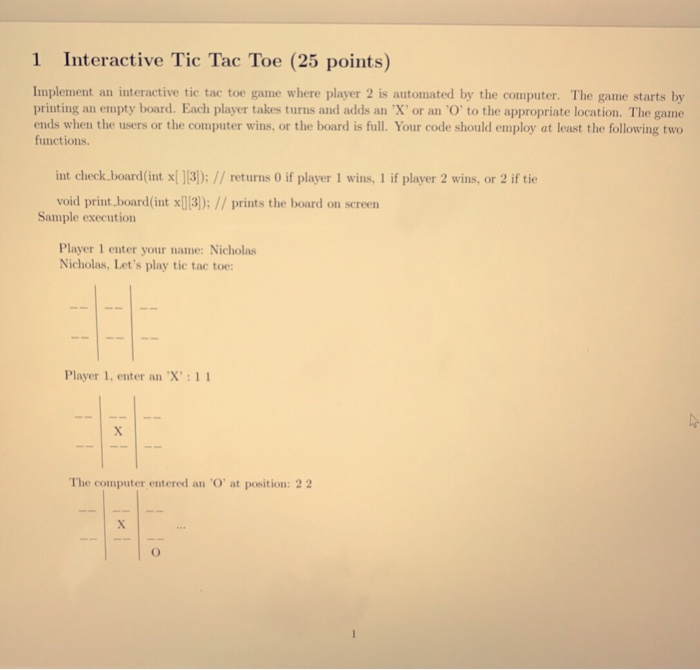 Solved Implement an interactive tic tac toe game where | Chegg.com