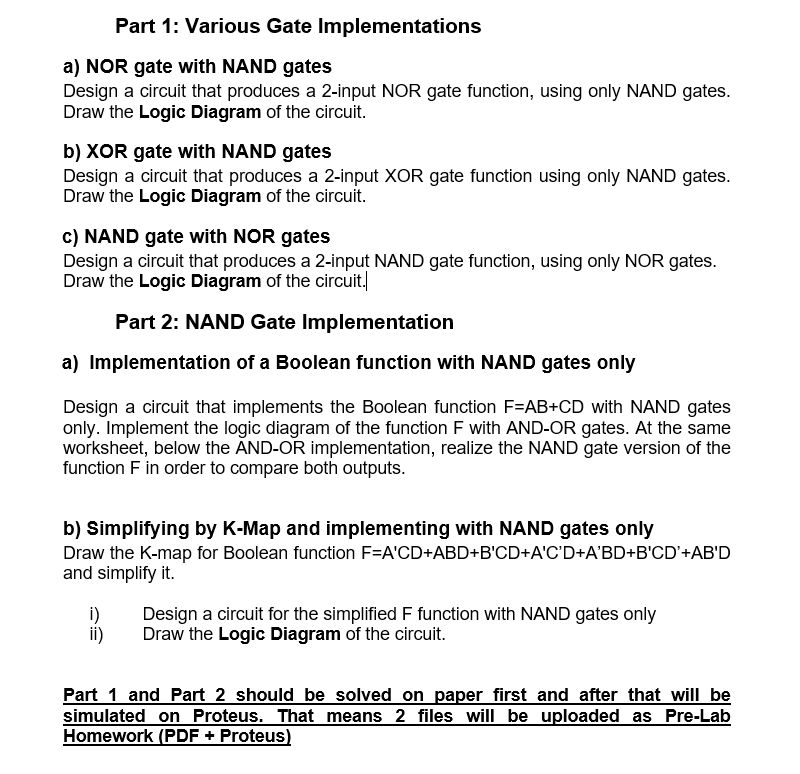 Solved Part 1: Various Gate Implementations a) NOR gate with | Chegg.com