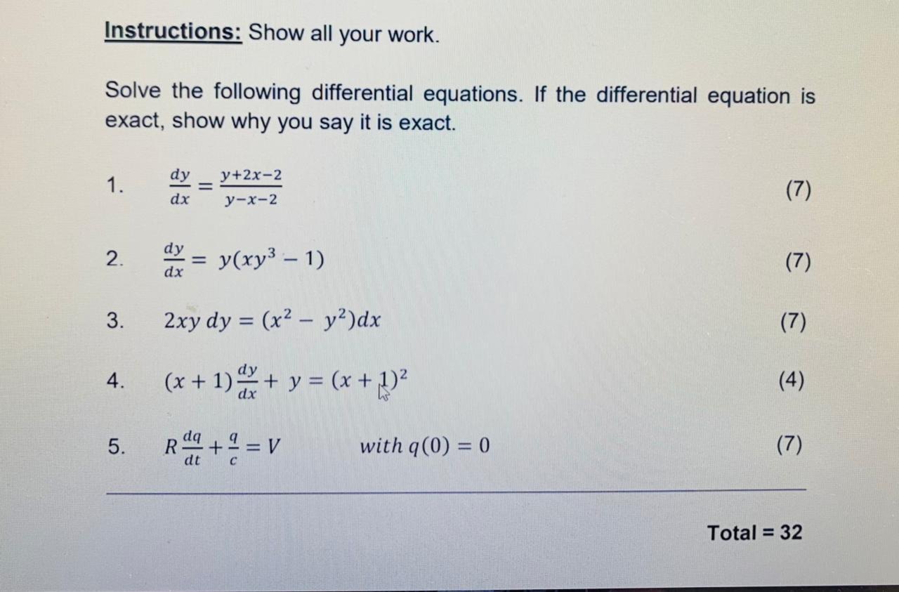 Solved Instructions: Show all your work. Solve the following | Chegg.com
