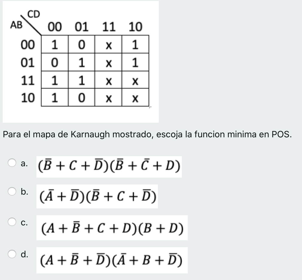 Solved For the Karnaugh map shown, choose the minimum | Chegg.com