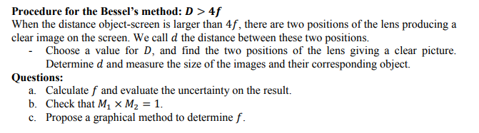 Solved Procedure for the Bessel's method: D > 4f When the | Chegg.com