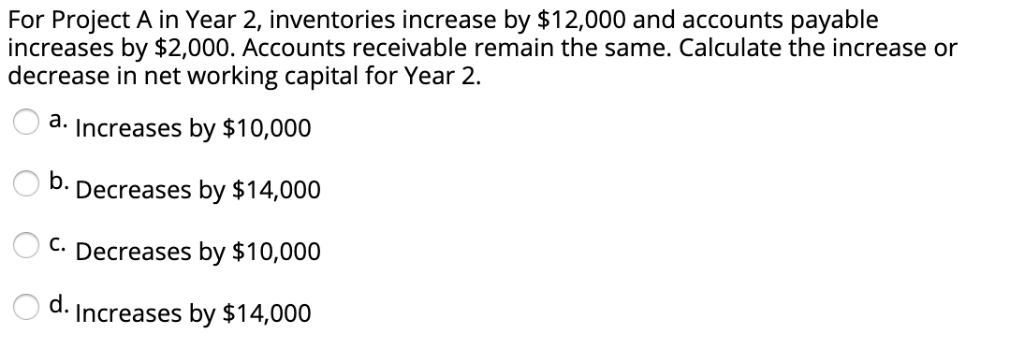 Solved For Project A in Year 2, inventories increase by | Chegg.com