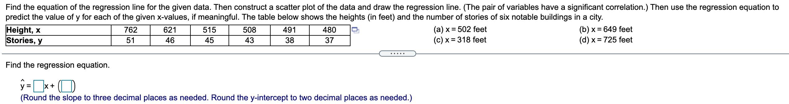 Solved Find the equation of the regression line for the | Chegg.com