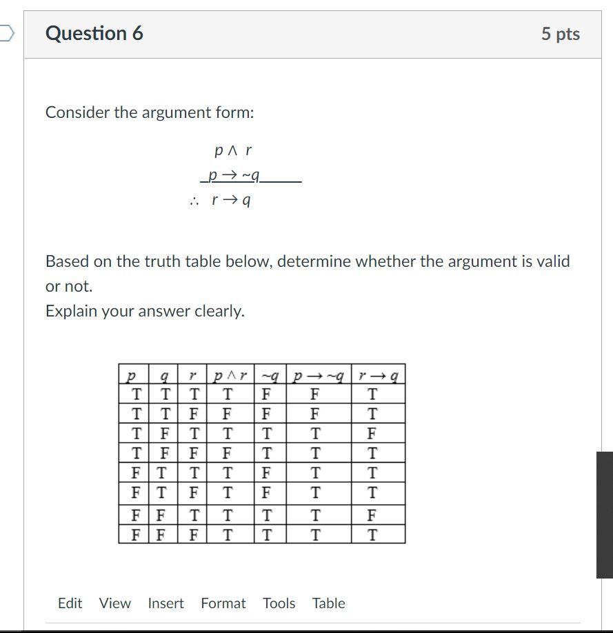 Solved Question 6 5 pts Consider the argument form: par _p | Chegg.com