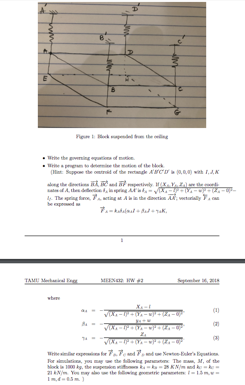 Solved Figure 1: Block suspended from the ceiling Write the | Chegg.com