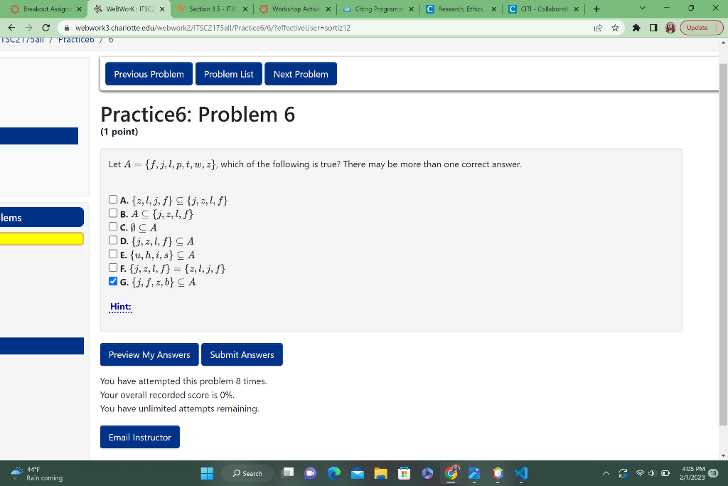 Solved Let A = {f,j,l,p,t,w,z}, which of the following is | Chegg.com