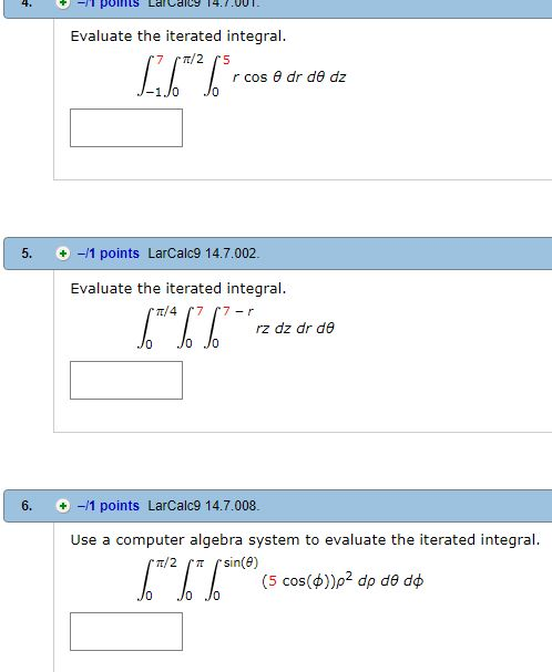 Solved Evaluate the iterated integral. rcos θ dr dθ dz 1J0 | Chegg.com