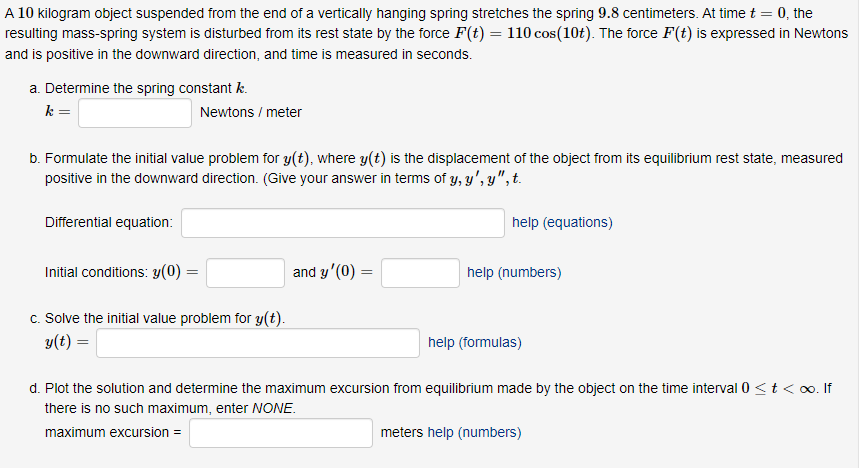 Solved 10 kilogram object suspended from the end of a | Chegg.com