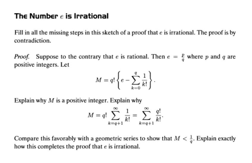 Solved The Number e is Irrational Fill in all the missing | Chegg.com