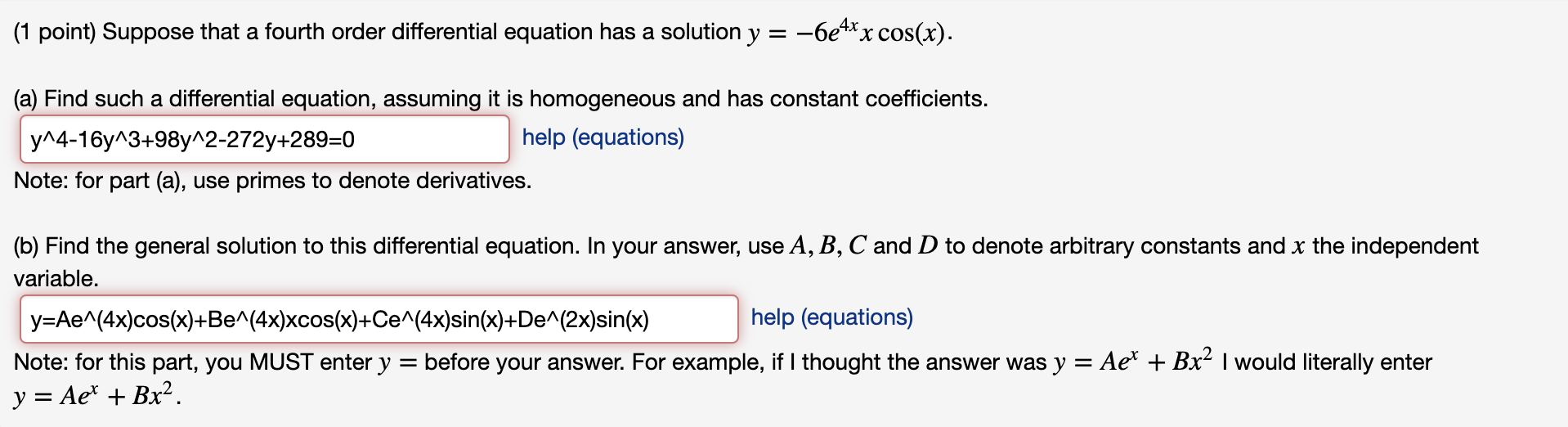 Solved 1 Point Suppose That A Fourth Order Differential