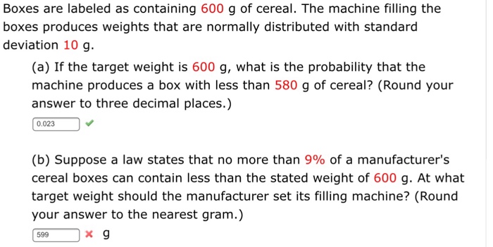 Solved Boxes are labeled as containing 600 g of cereal. The | Chegg.com
