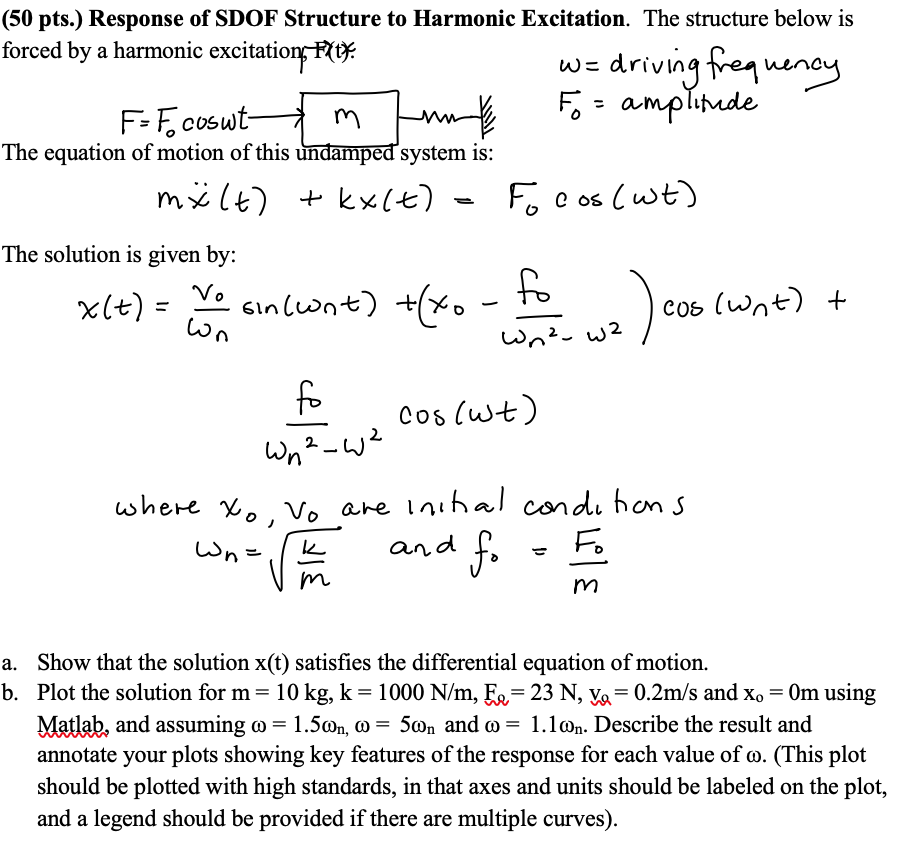 Solved (50 pts.) Response of SDOF Structure to Harmonic | Chegg.com