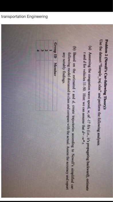 Problem 2 (Newell's Car-following Theory) Use the | Chegg.com