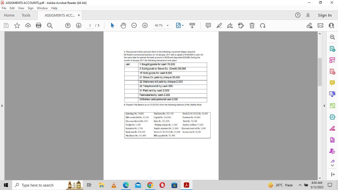 Solved ASSIGMENTS ACCOUNTS.pdf - Adobe Acrobat Reader | Chegg.com