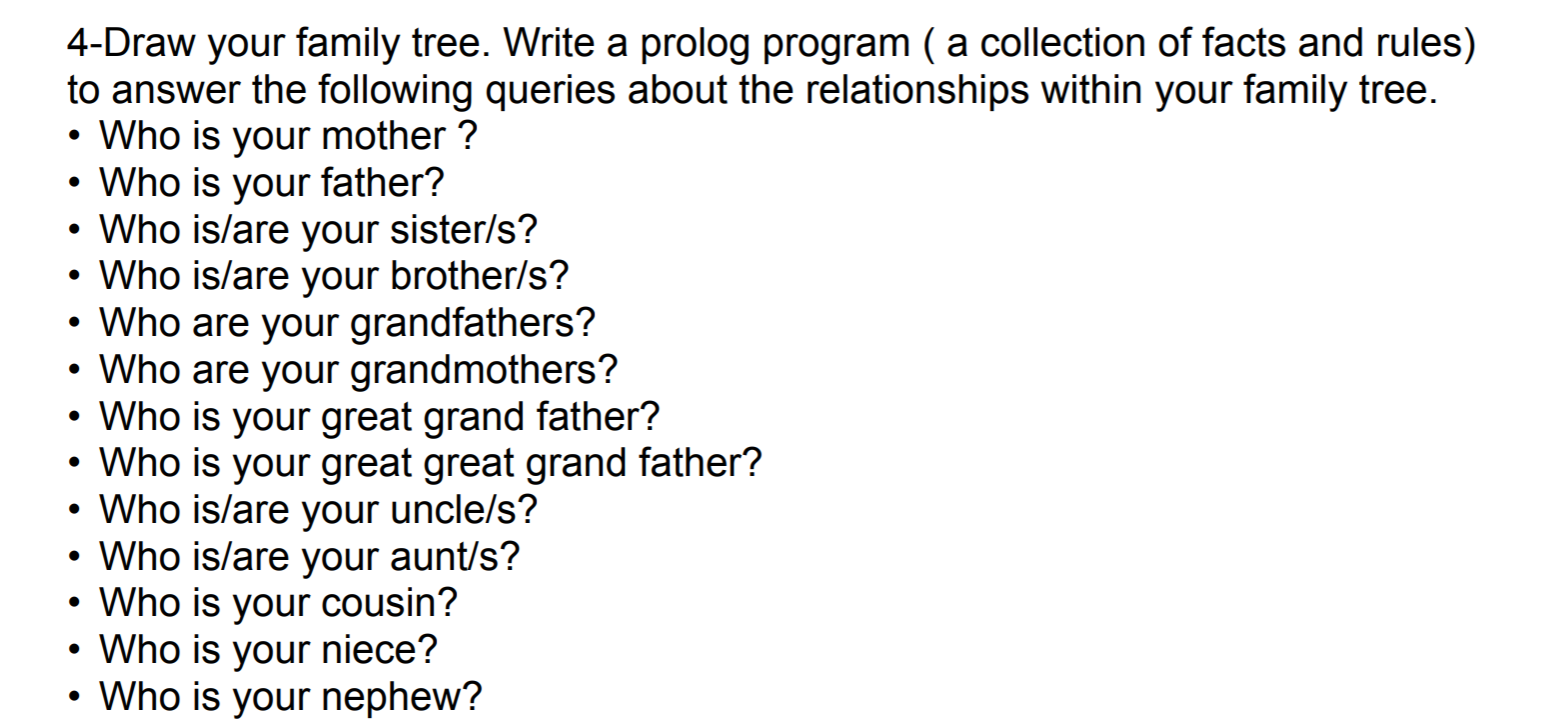 Solved 4-Draw your family tree. Write a prolog program ( a | Chegg.com