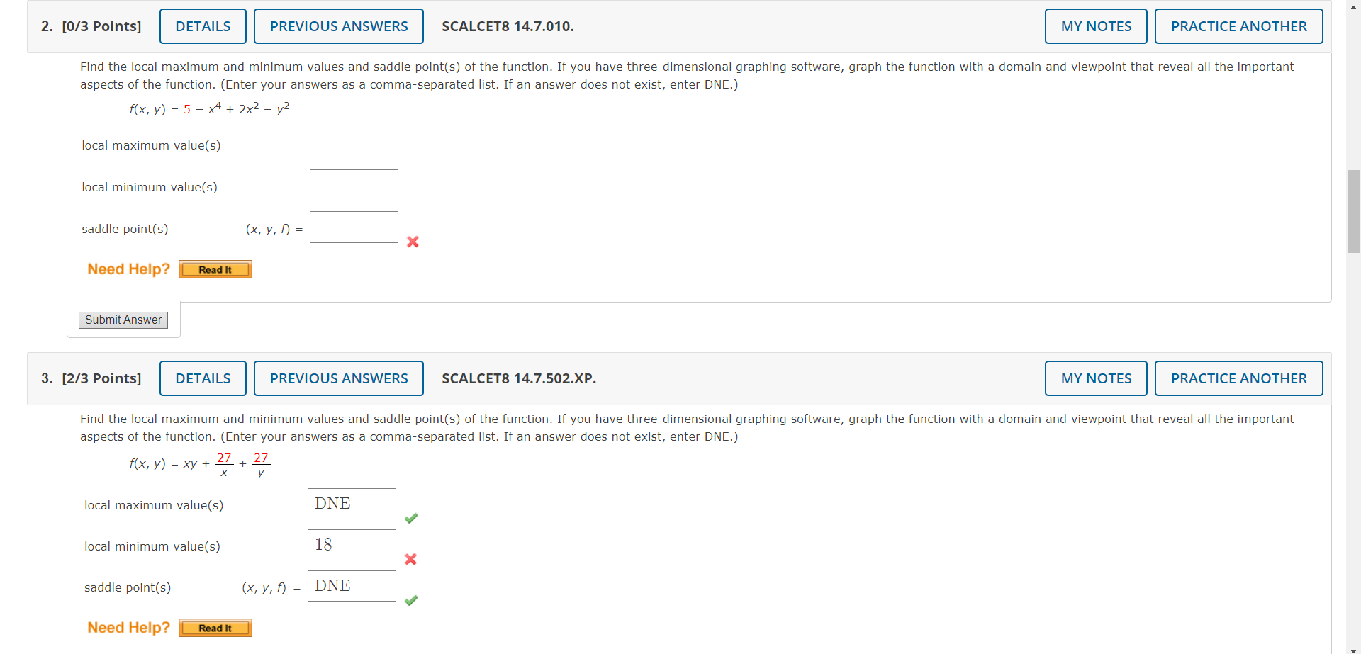 Solved II struggle with the first problem and local min for | Chegg.com