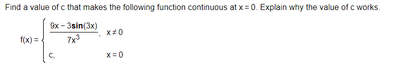 Solved Find a value of c that makes the following function | Chegg.com