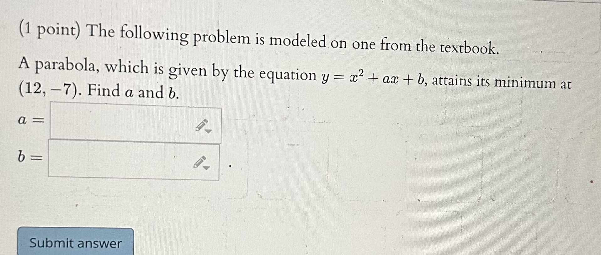Solved (1 point) The following problem is modeled on one | Chegg.com