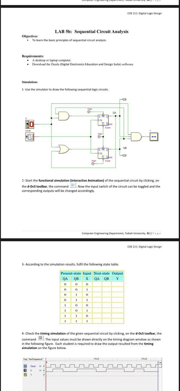 Solved COE 211: Digital Logic Design LAB 5b: Sequential | Chegg.com