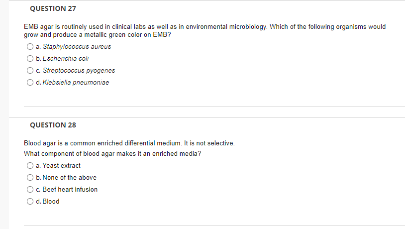 Solved QUESTION 23 After inoculating an organism to EMB agar | Chegg.com